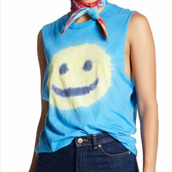 Urban Outfitters | Tops | Urban Outfitterspst Blue Smiley Face Tank Top ...